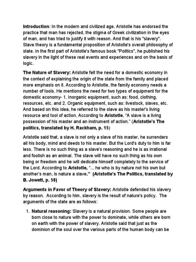 Aristotle's Slavery | PDF | Aristotle | Reason
