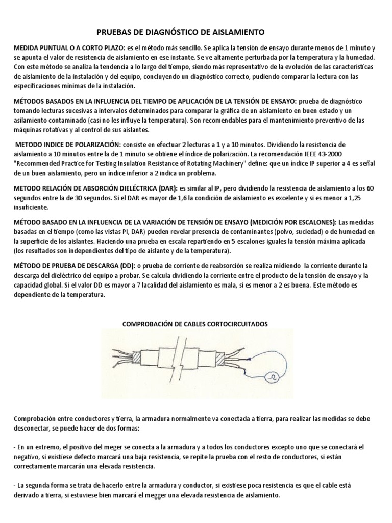 PRUEBAS DE DIAGNÓSTICO DE AISLAMIENTO | PDF | Corriente eléctrica | Aislador (Electricidad)