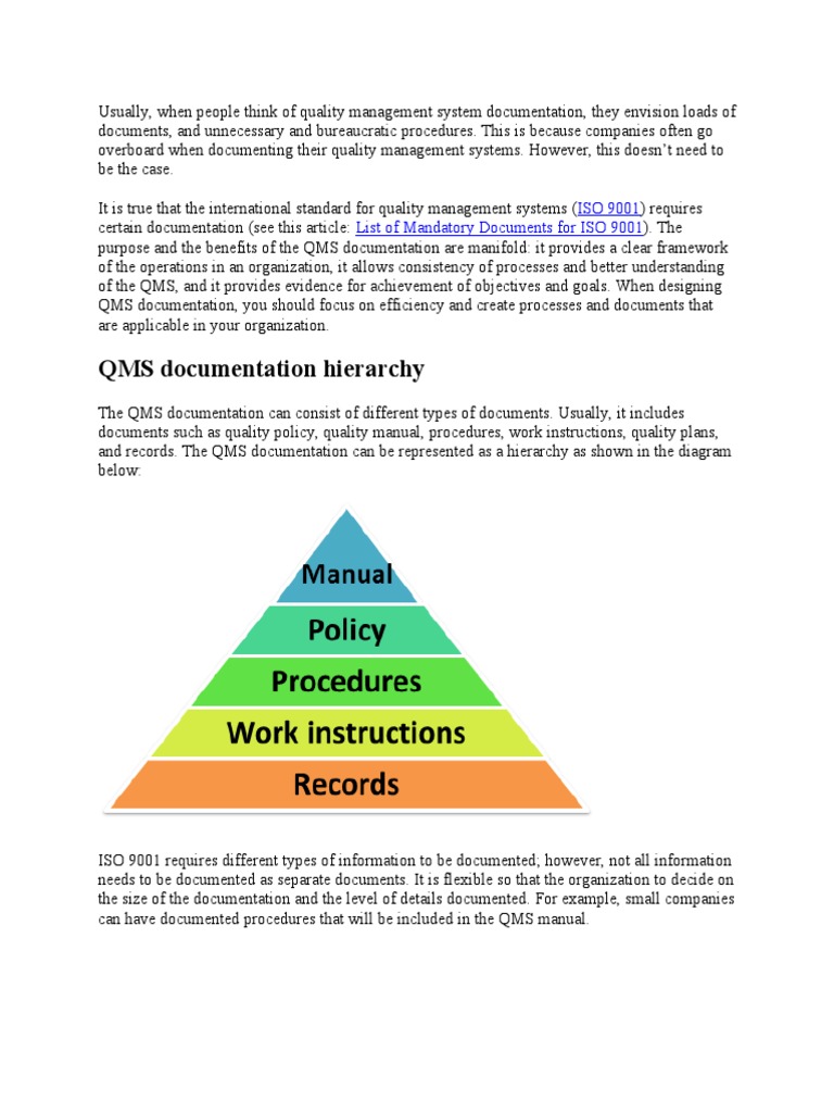 QMS Documentation Hierarchy: ISO 9001 List of Mandatory Documents For ...
