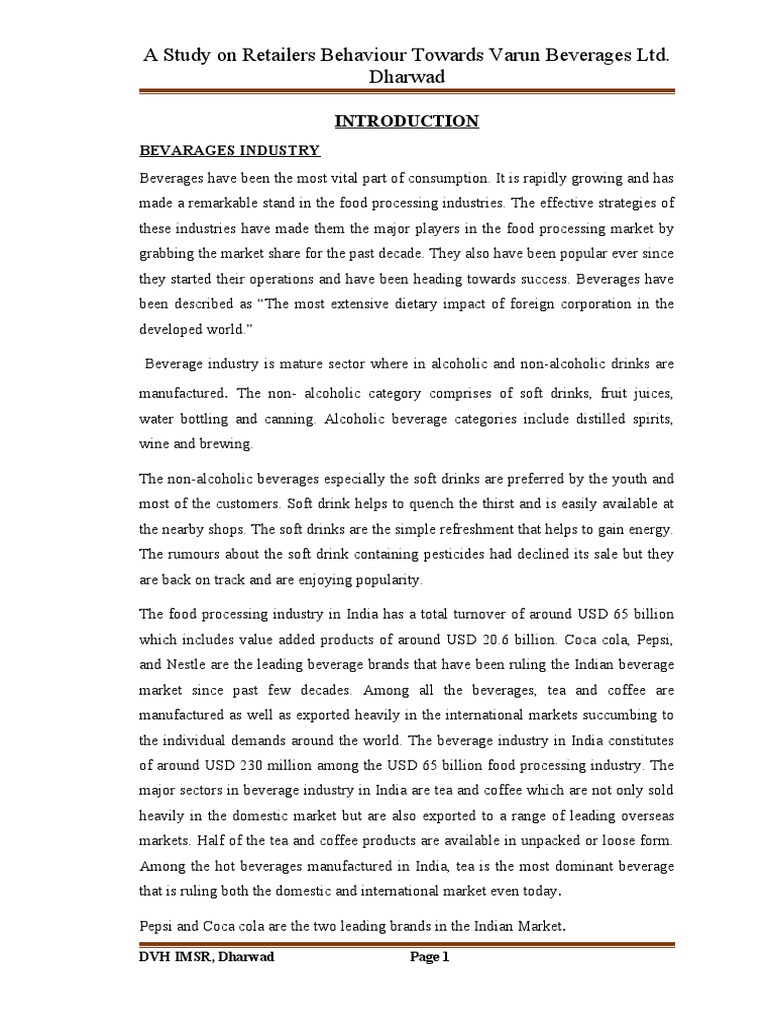 Final Project Report On VBL | PDF | Pepsi Co | Retail