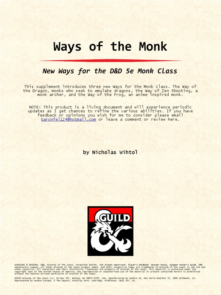 Archetypes - Monk - Monastic Tradition - 3 Ways of The Monk | PDF ...