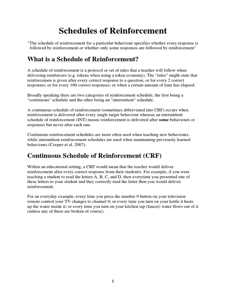 Schedules Of Reinforcement Pdf Reinforcement Psychological Schools