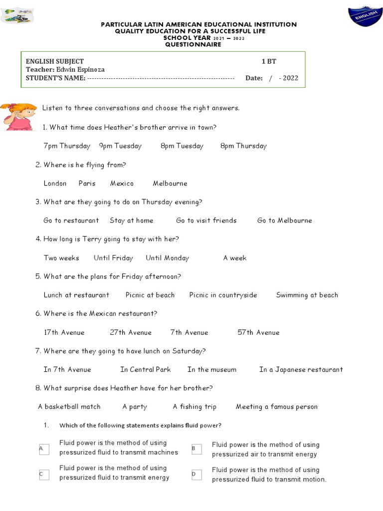 Questionnaire 1 BT | PDF | Liquids | Pneumatics