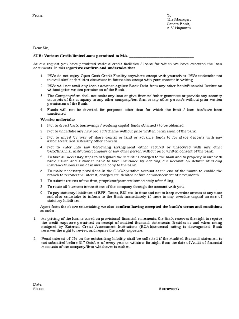 Undertaking Letter Msme | PDF | Loans | Banks