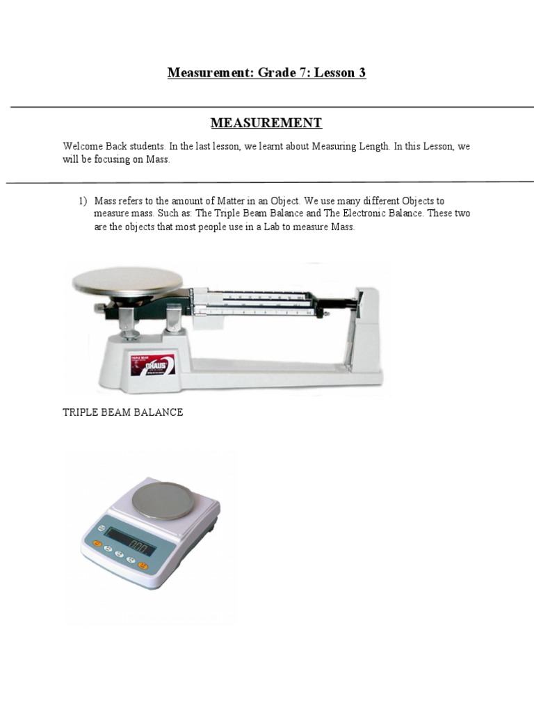Measurement: Grade 7: Lesson 3 | PDF | Weighing Scale | Weight