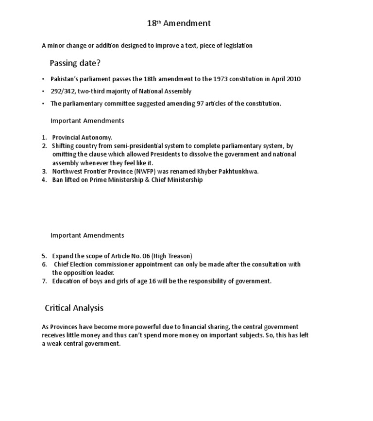 18th Amendment | PDF | Finance & Money Management