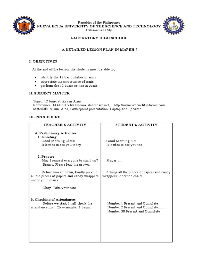 Lesson Plan Arnis Demo Teaching | PDF