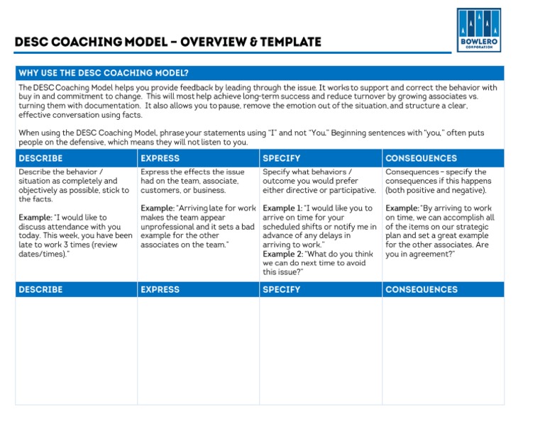 DESC Coaching Model Worksheet | PDF