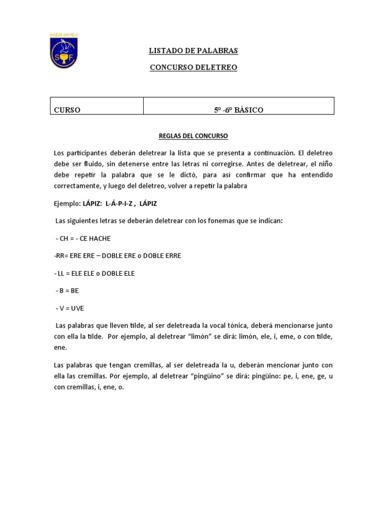 Reglas del Concurso de Deletreo 5°-6° Básico | PDF