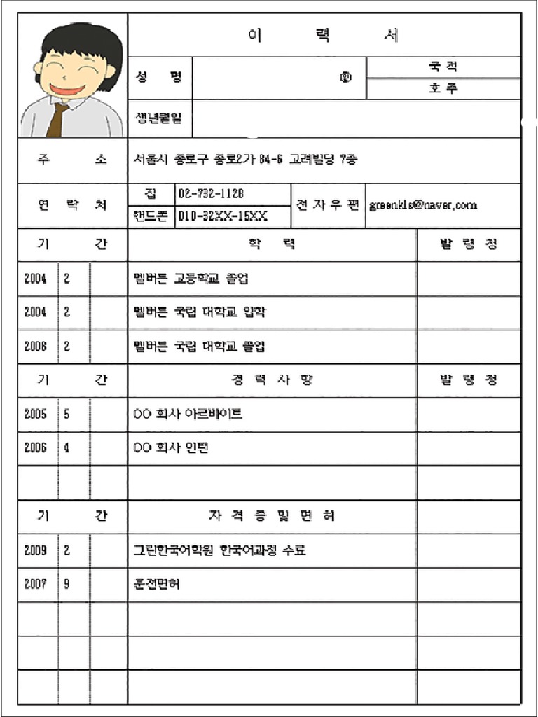 Example Resume Template For Korean Resumes | PDF