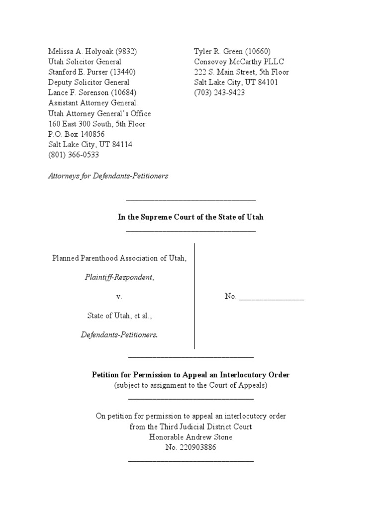 PPAU v. Utah Petition for Permission to Appeal an Interlocutory Order ...