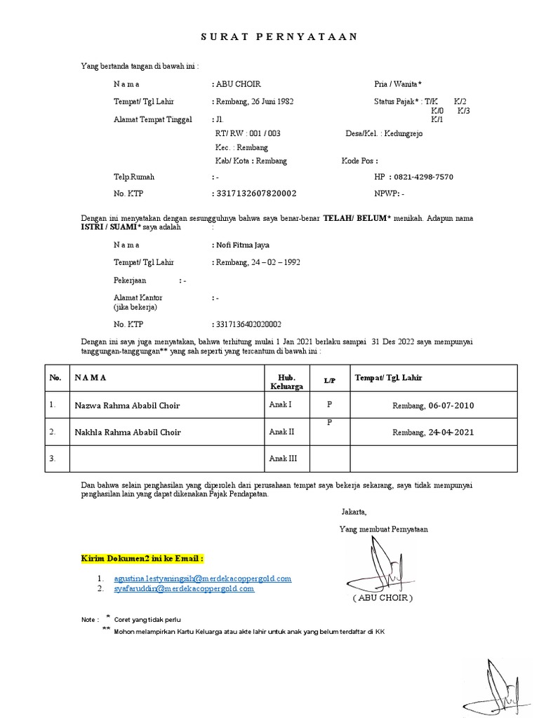 Form Surat Pernyataan Pajak | PDF