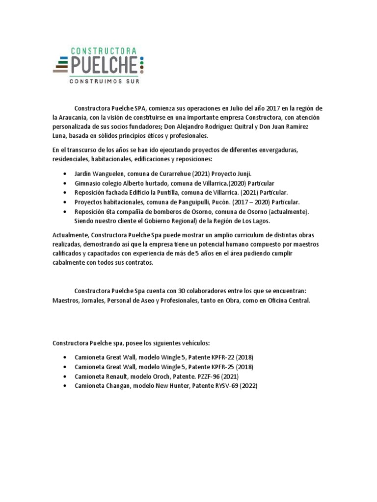 Constructora Puelche SPA (Reseña) | PDF