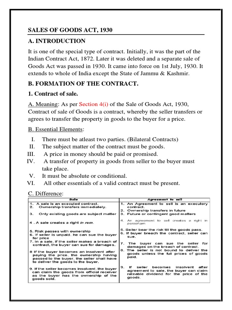 SOGA, 1930. Topic - Contract of Sale. | PDF | Sales | Prices