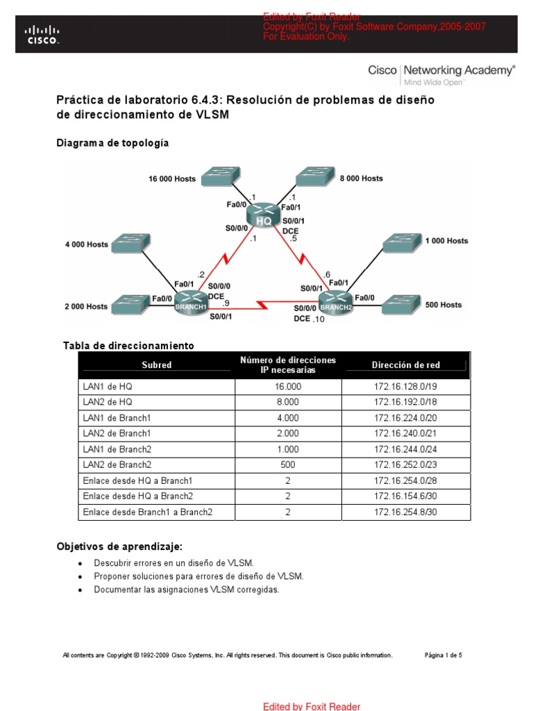 E4 Lab VLSM Challenge Resuelto | PDF | Dirección IP | Enrutador (Computación)