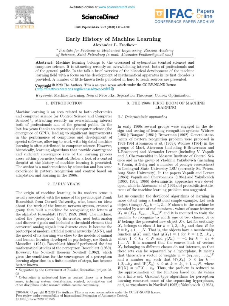 2020 Early History of Machine Learning | PDF | Mathematical ...