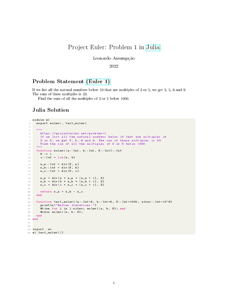 Project Euler: Problem 1 in Julia | PDF | Teaching Methods & Materials | Computers