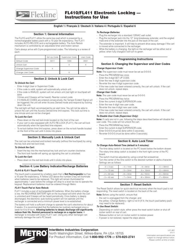 FL410/FL411 Electronic Locking - Instructions For Use | PDF | Switch ...
