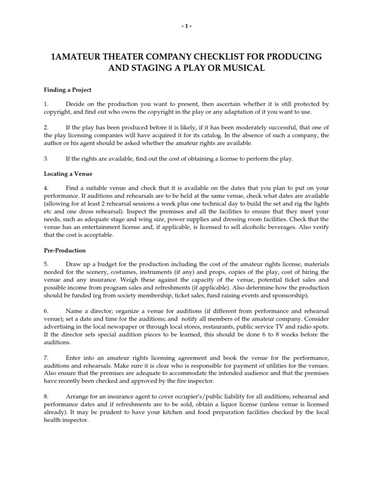 Checklist For Producing A Musical | PDF | Audition | Ticket (Admission)