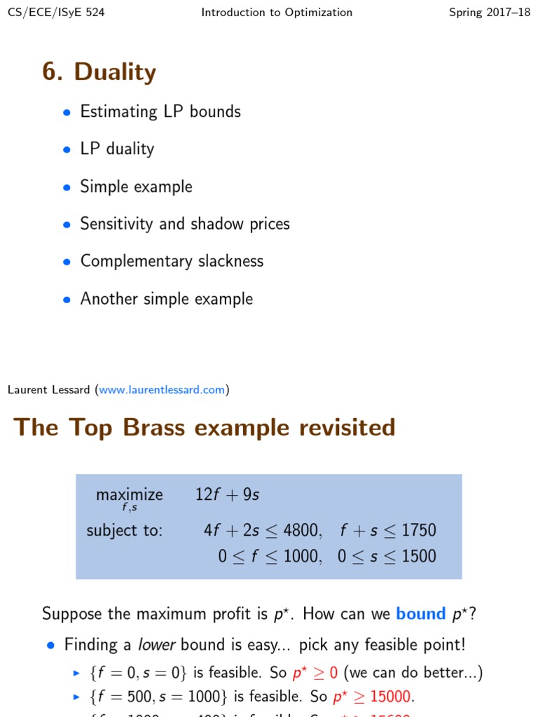 (Laurent Lessard) LP Duality | PDF | Linear Programming | Systems Analysis