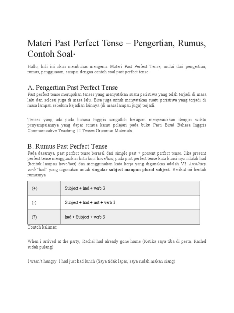 Materi Past Perfect Tense | PDF
