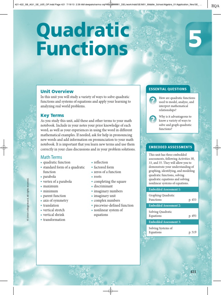 Algebra 1 Unit 5 | Download Free PDF | Quadratic Equation | Function ...