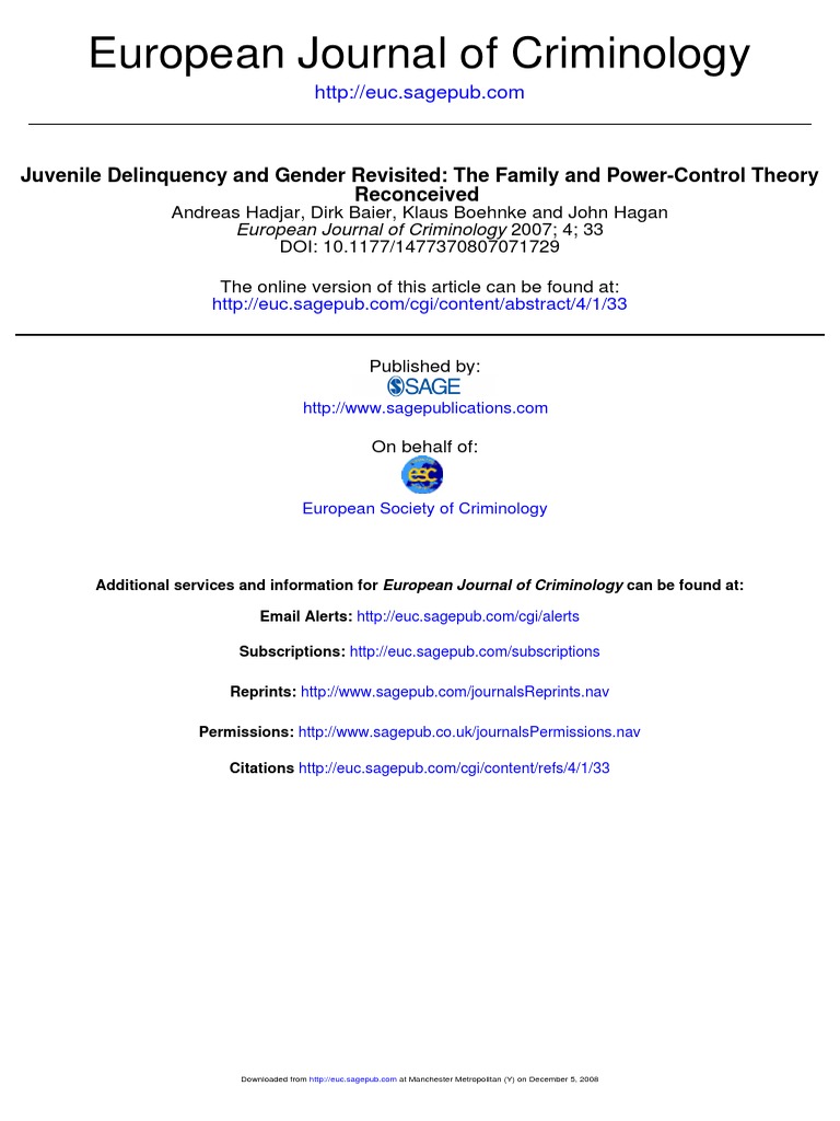 Hadjar - Power-Control Theory | PDF | Gender Role | Juvenile Delinquency