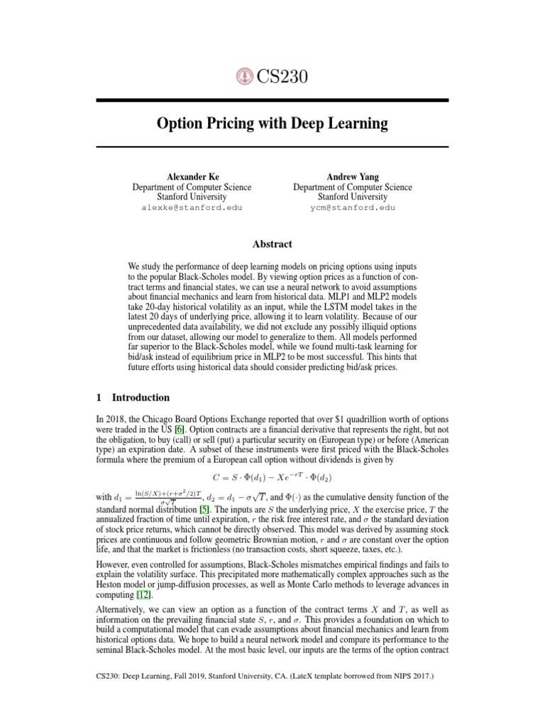 Option Pricing Machine Learning | PDF | Option (Finance) | Black ...