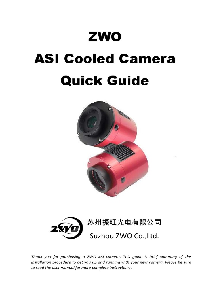 ZWO ASI Cooled Camera Quick Guide: Suzhou ZWO Co.,Ltd | PDF | Device Driver | Camera