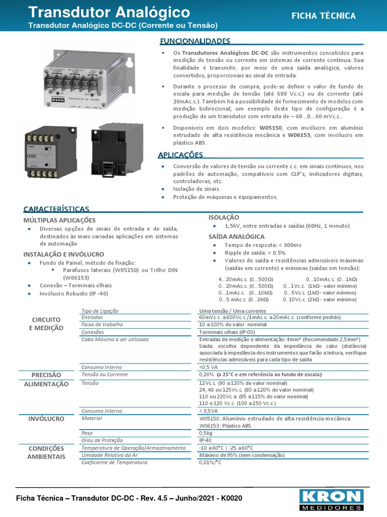 Transdutor de Tensao Ou Corrente CC Ficha Tecnica | PDF | Corrente ...