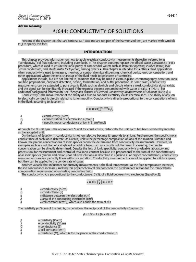 Usp 644 - Condutividade de Soluções, Compensação de Temperatura (Água ...