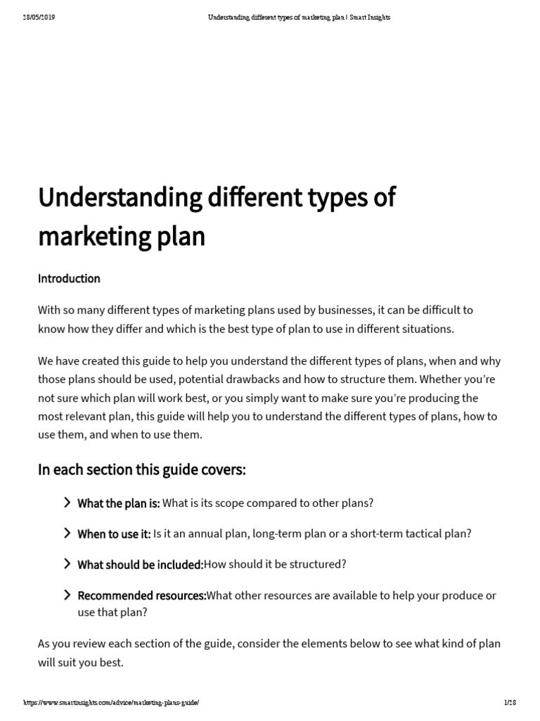 Understanding Different Types of Marketing Plan - Smart Insights | PDF ...