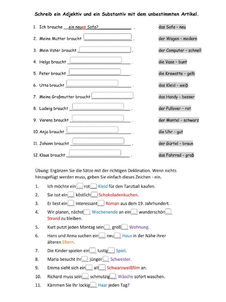 Ejerccios Adjetivo Aleman | PDF