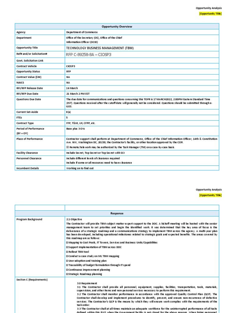 Opportunity Analysis | PDF | Offer And Acceptance | Project Management
