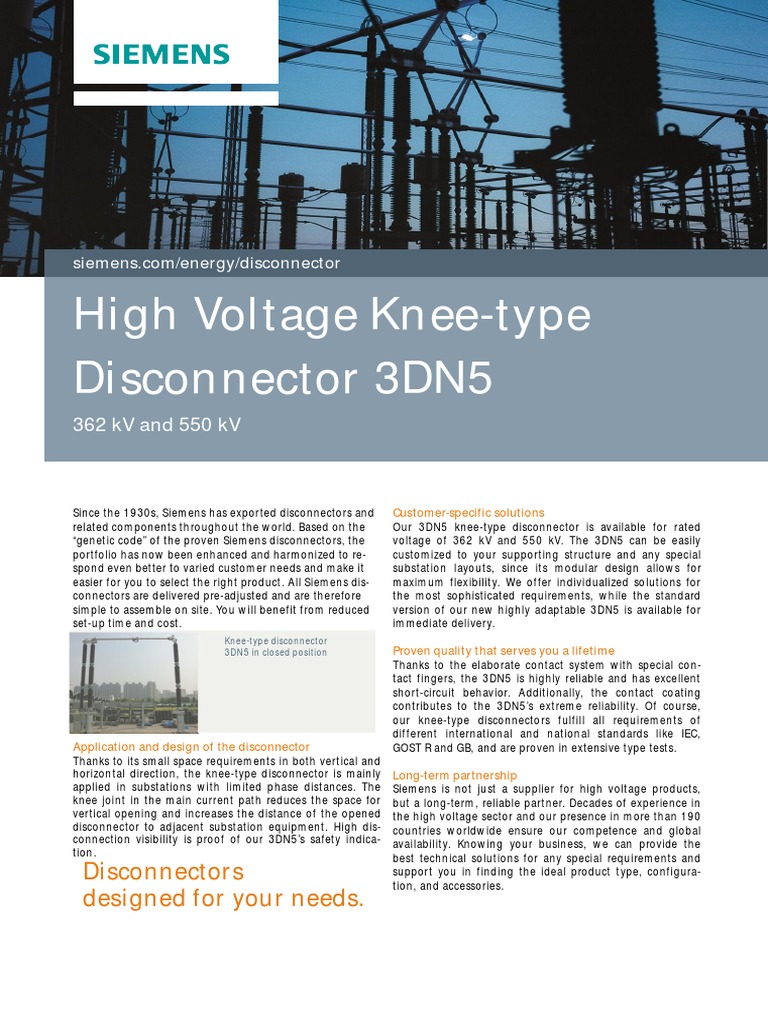 3DN5 Knee Type Disconnectors en | PDF | Electrical Substation | High ...