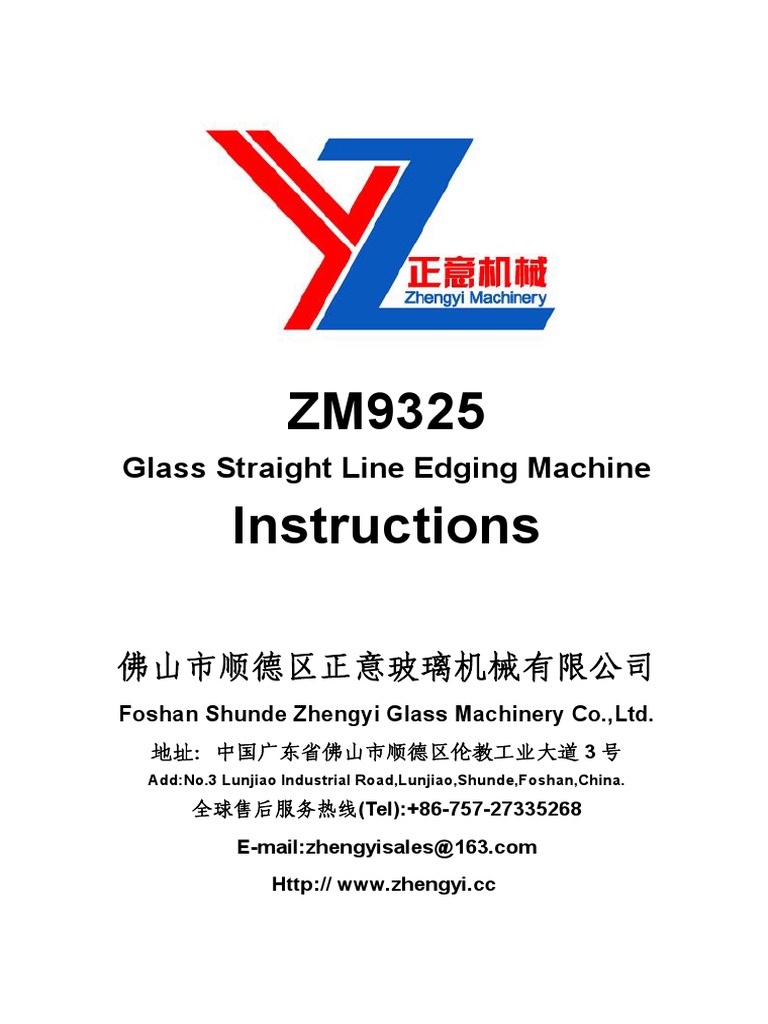 ZM9325 Glass Edging Machine Manual | PDF | Bearing (Mechanical ...
