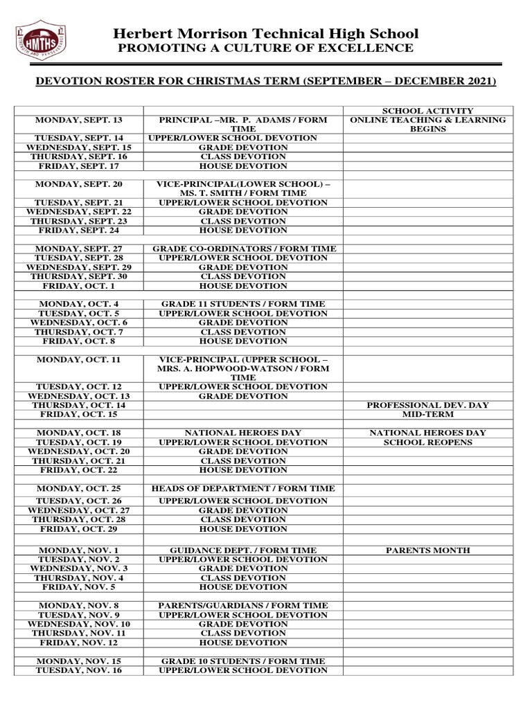 DEVOTION-ROSTER-SEPT.- DEC. 2021 | PDF