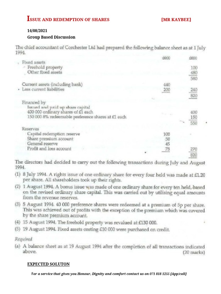 Issue and Redemption of Shares 2 | PDF | Capital Surplus | Treasury Stock