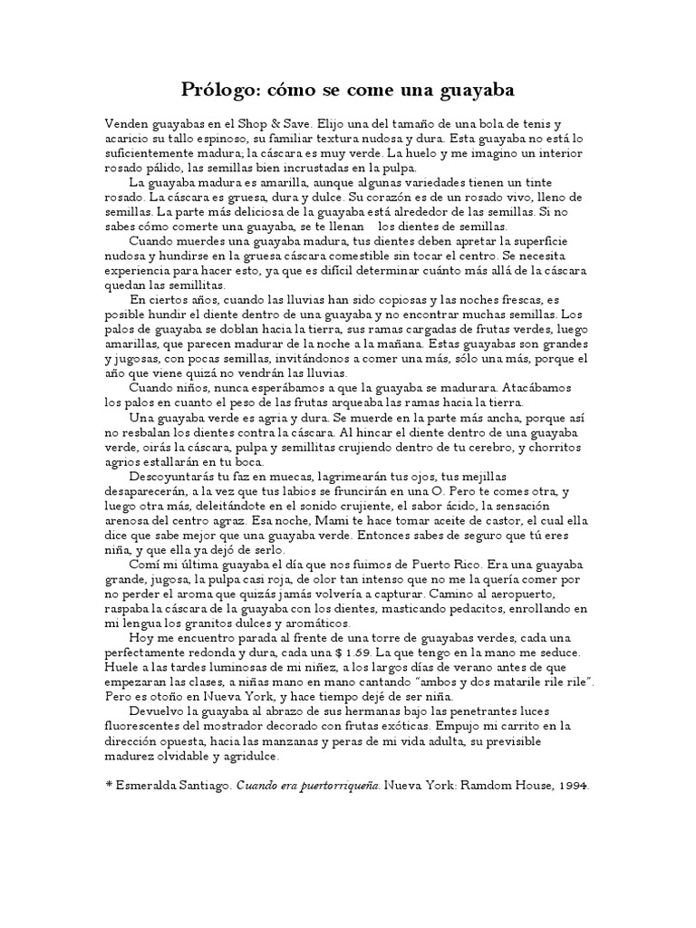 Cómo Se Come Una Guayaba de Esmeralda Santiago | PDF