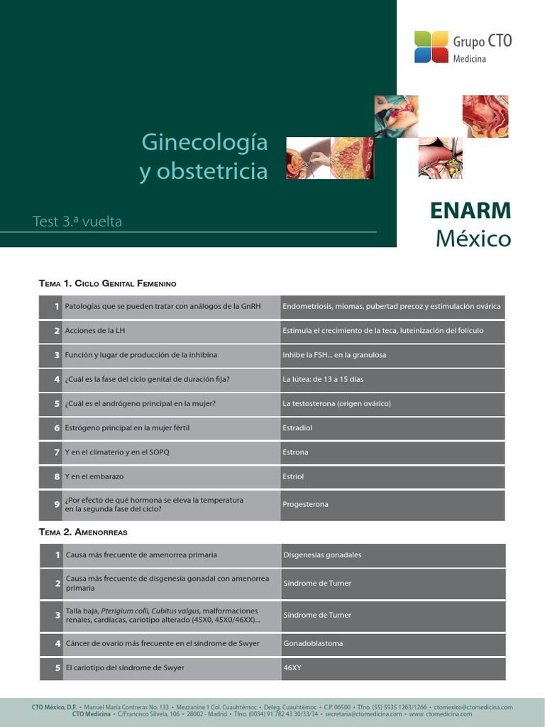 Test ENARM Ginecología y Obstetricia | PDF | Enfermedades y trastornos ...