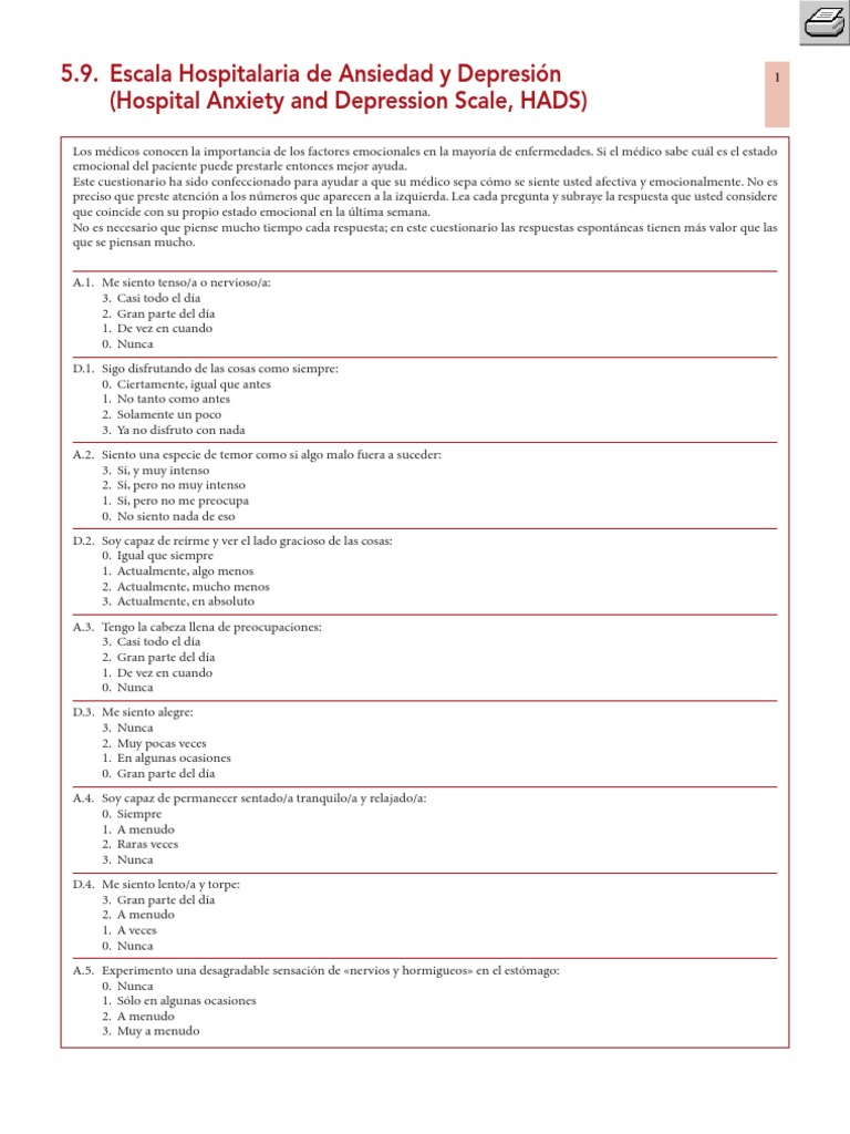 Escala Hospitalaria de Ansiedad y Depresión | PDF | Depresión (estado ...