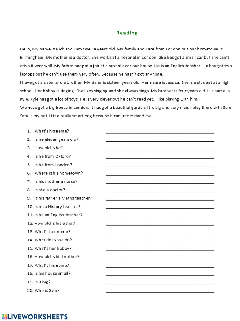 Verb To Be - Reading | PDF