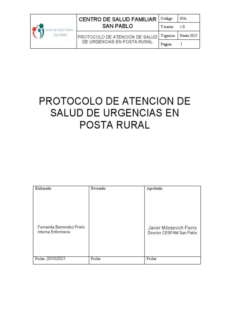 PROTOCOLO URGENCIAS RURALES Corregido | PDF | Medicamentos con receta | Paramédico