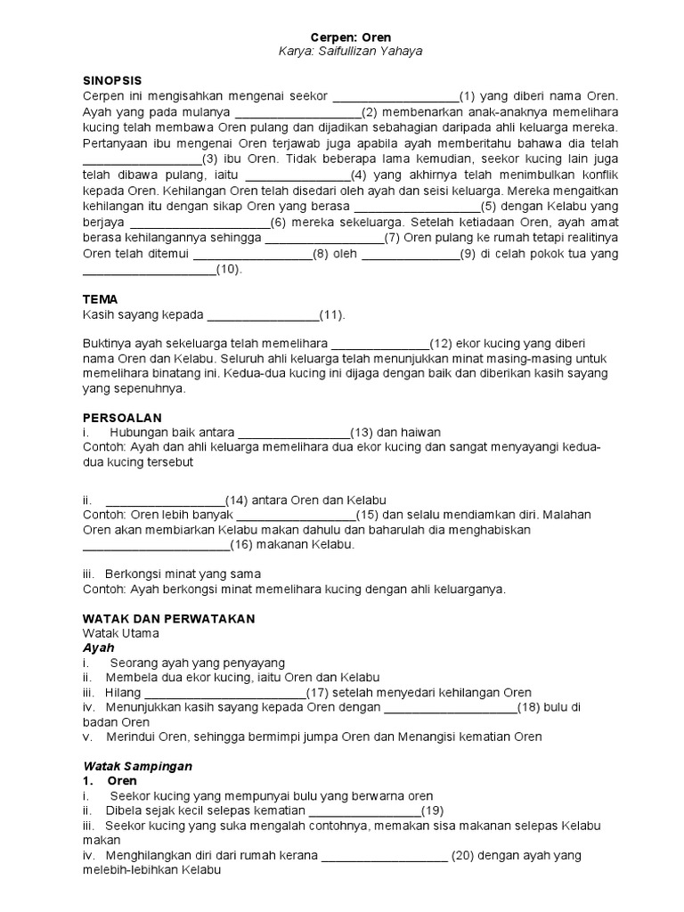 Cerpen Oren | PDF | Seni & Disiplin Bahasa | Kajian Bahasa Asing