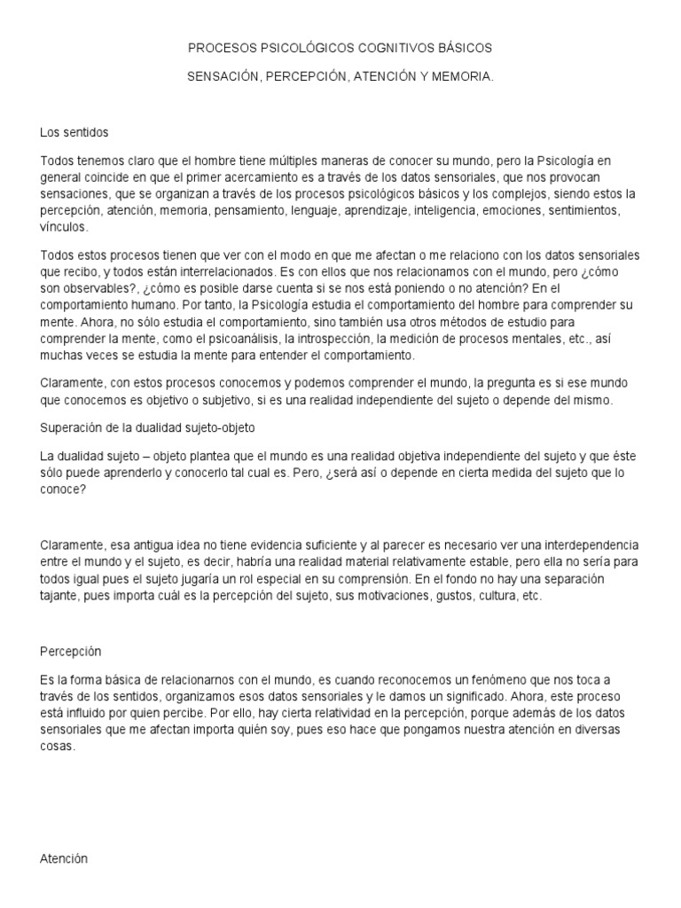 PROCESOS PSICOLÓGICOS COGNITIVOS BÁSICOS | PDF | Mente | Percepción