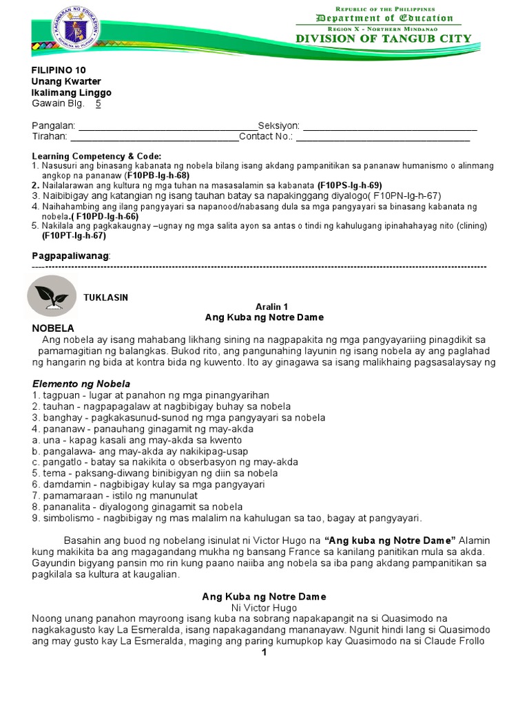 1st Quarter Filipino 10 Week 5 SLM | PDF