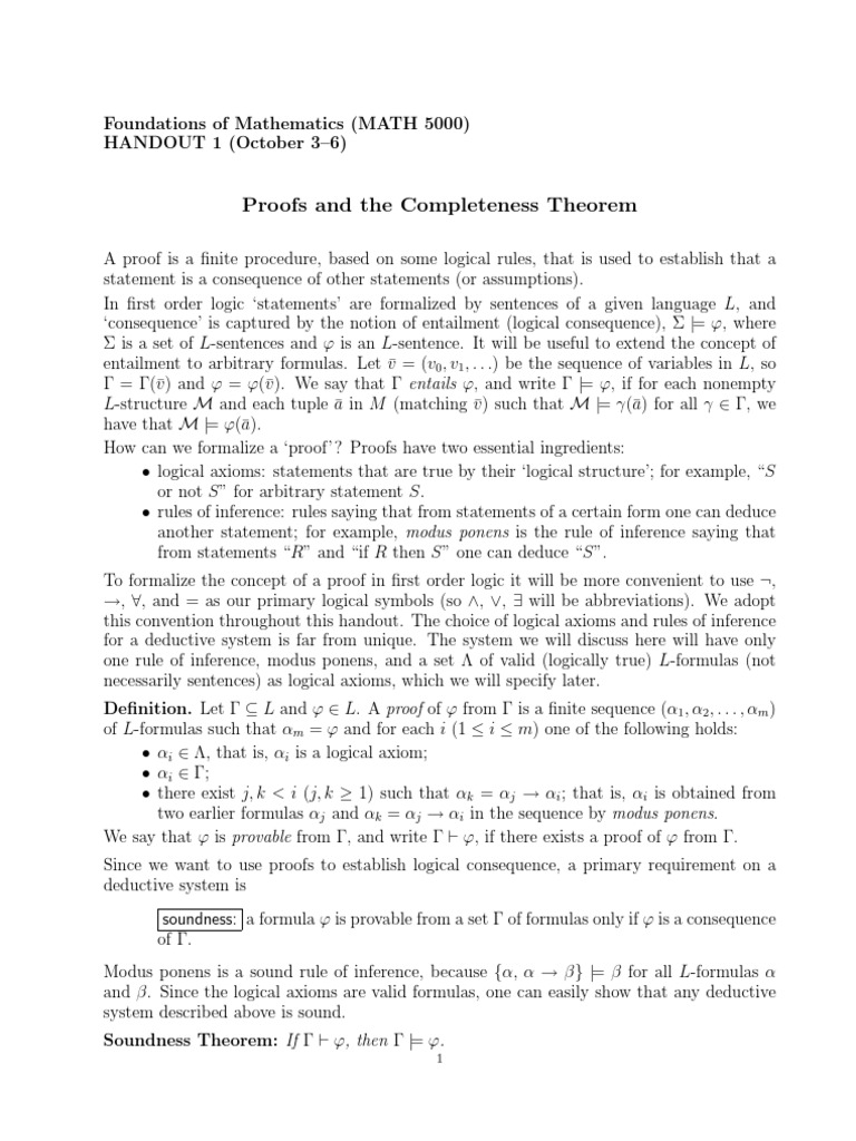 Proofs Completeness Theorem Logic | PDF | Theorem | Mathematical Proof