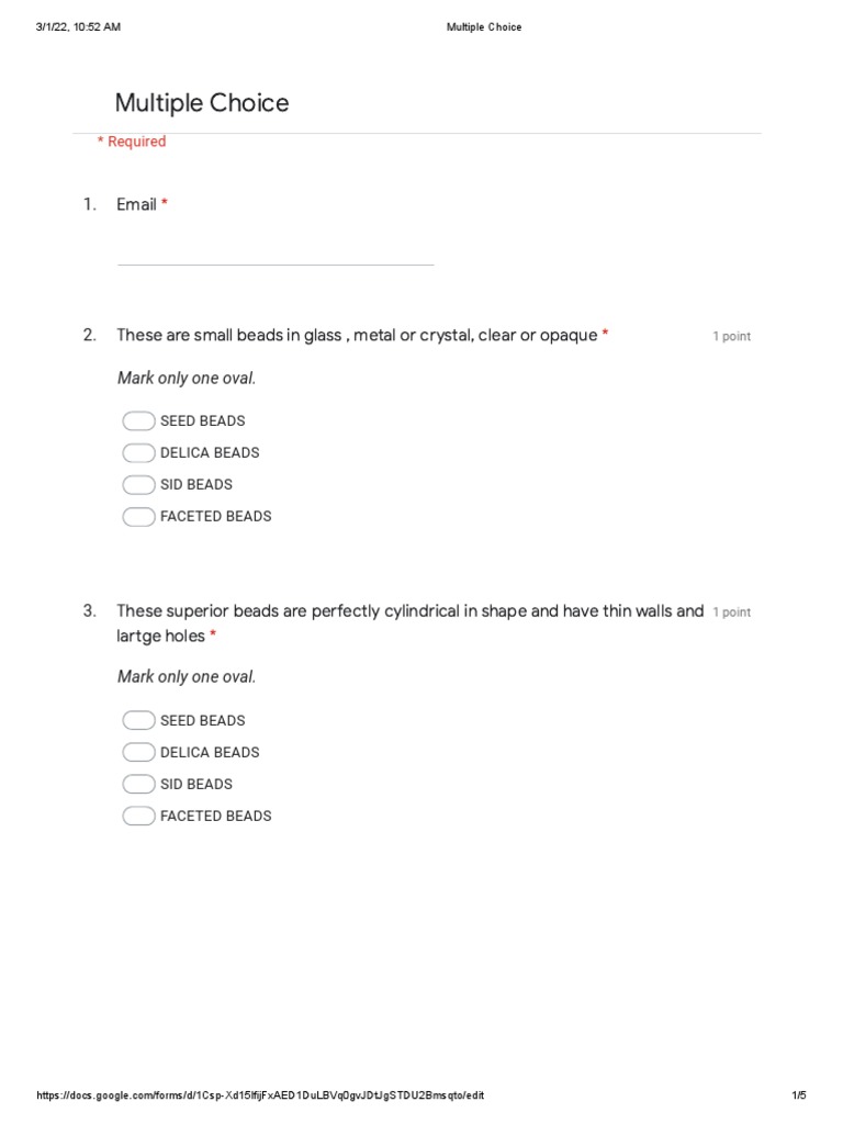 QUIZ 3&4 - Google Forms | PDF | Bead | Jewellery Making