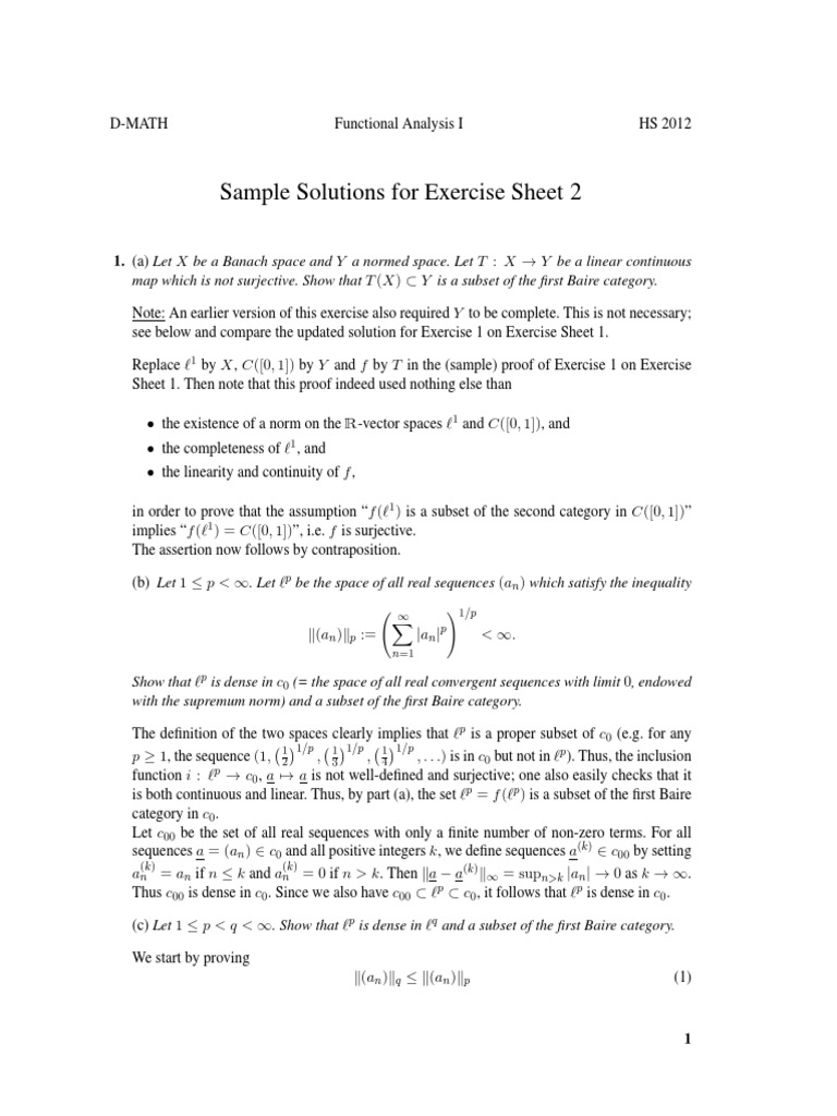 Sample Solutions For Exercise Sheet 2 | PDF | Continuous Function ...