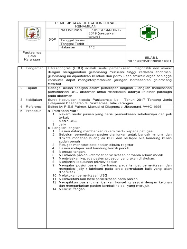 Sop Pemeriksaan Ultrasonografi Kehamilan | PDF